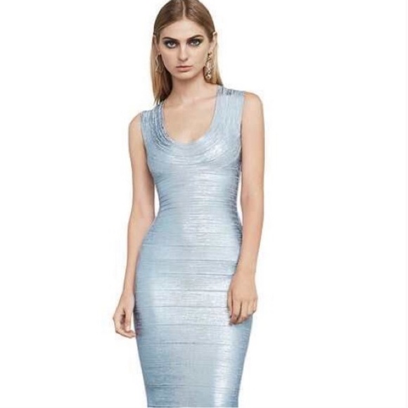 Herve Leger | Dresses | Herve Leger Silver Metallic Midi Dress | Poshmark